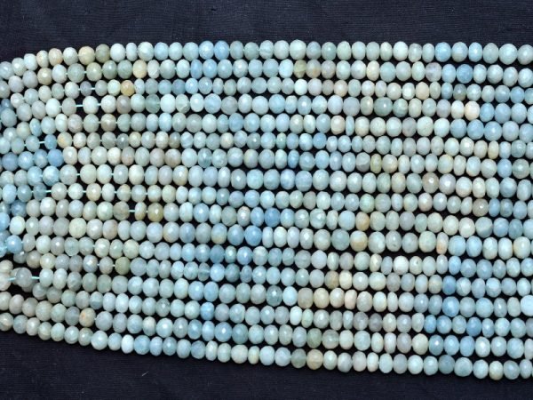 Natural Aquamarine Shaded Faceted Rondelle Beads - Shyama Gems