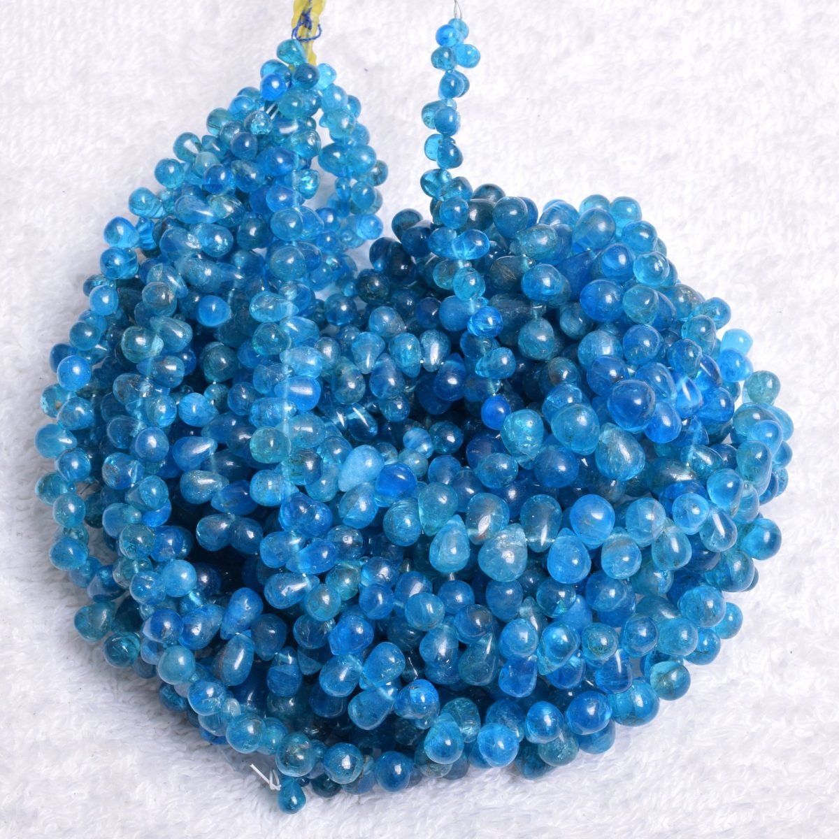 Natural Neon Blue Apatite Smooth Teardrop Beads - Shyama Gems